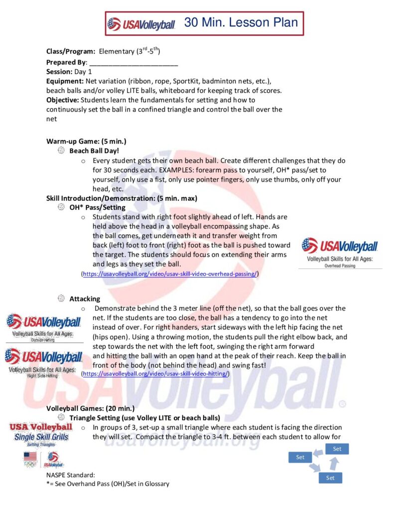 Volleyball 3rd-5th Grade Lesson Plans – UNION COUNTY FAMILY YMCA