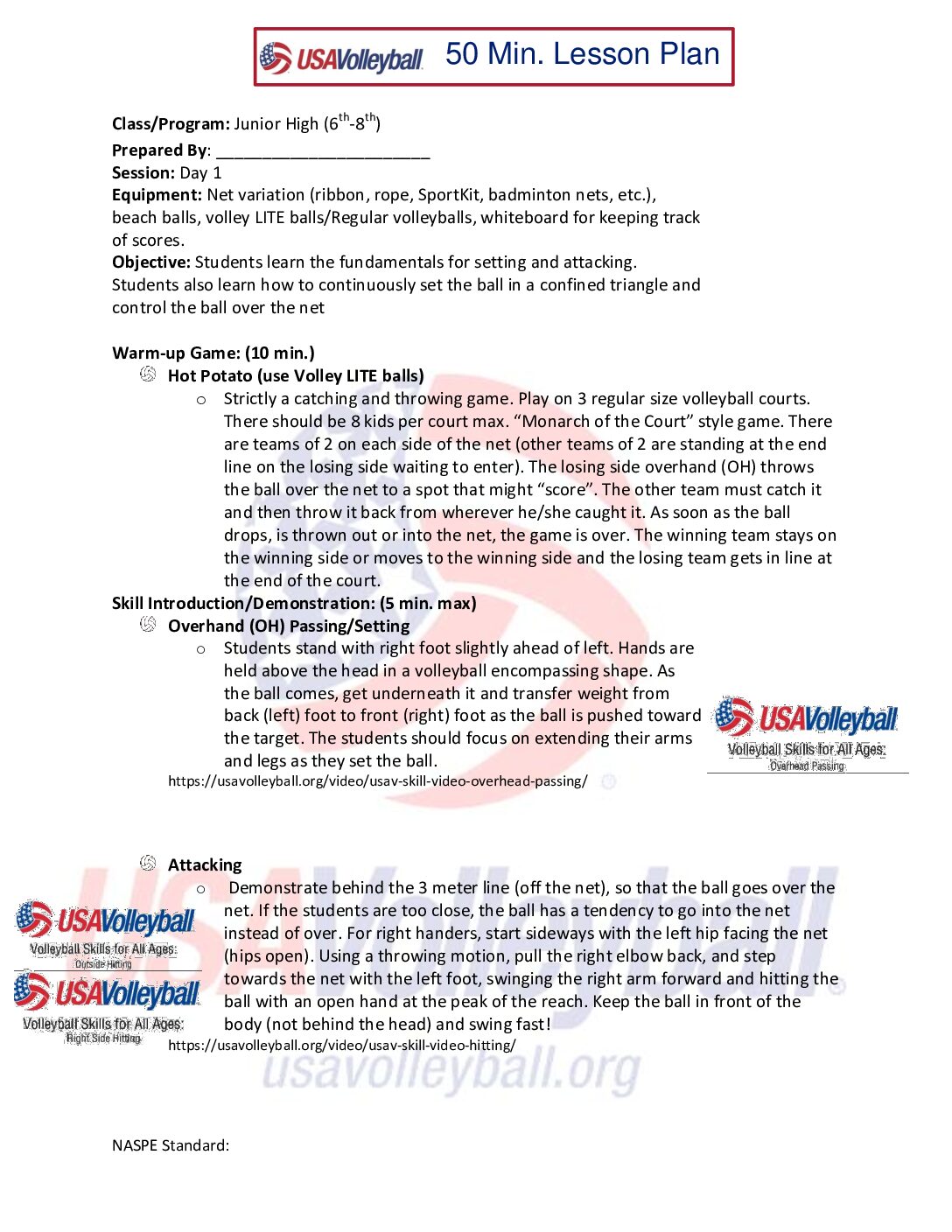 Volleyball Junior High Lesson Plans – UNION COUNTY FAMILY YMCA