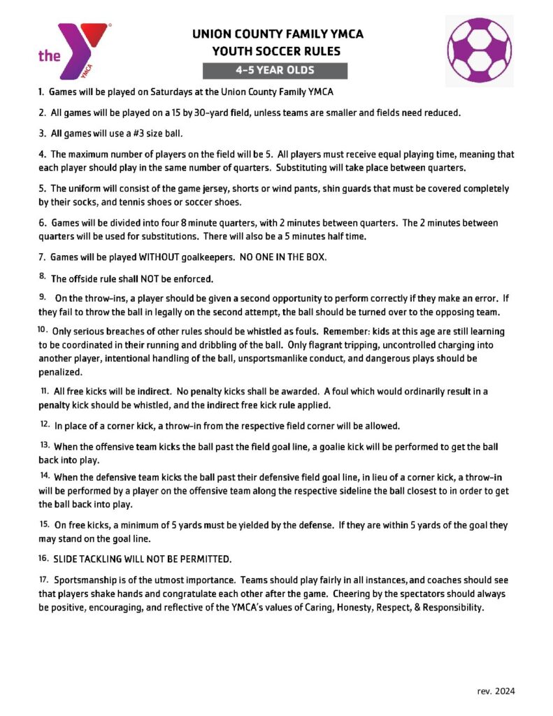 YMCA Soccer Rules – UNION COUNTY FAMILY YMCA