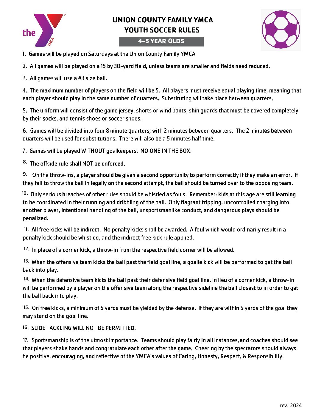YMCA Soccer Rules – UNION COUNTY FAMILY YMCA