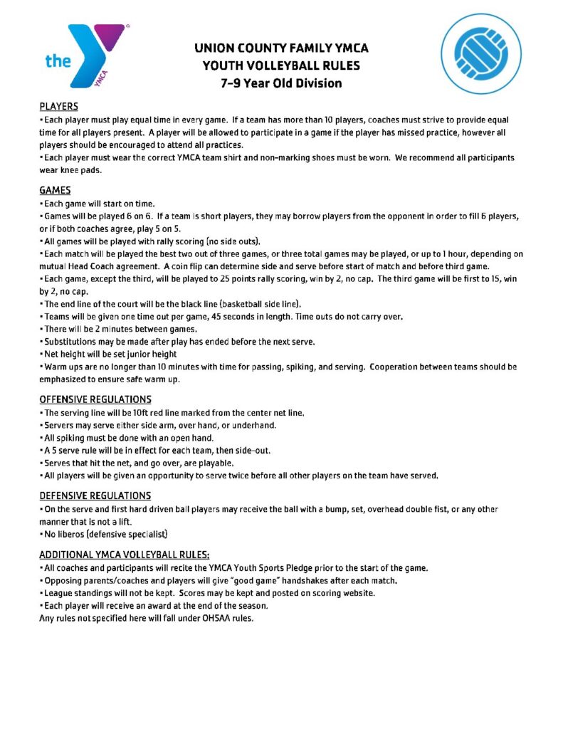 YMCA Volleyball Rules – UNION COUNTY FAMILY YMCA